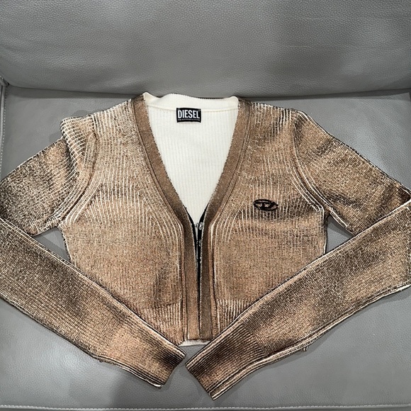 Diesel | Tops | Diesel Gold Metallic Cardigan | Poshmark